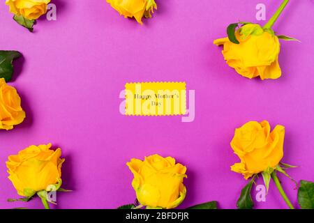 Card with text HAPPY MOTHER'S DAY, gift box and bouquet of tulips on ...