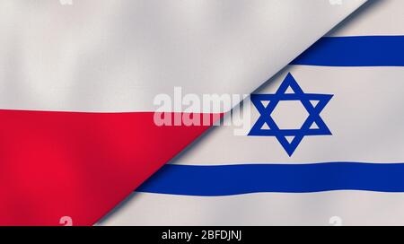 Two states flags of Israel and Poland. High quality business background ...