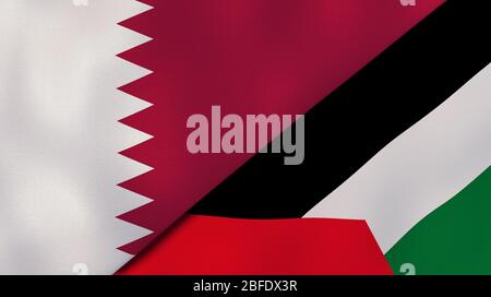 Palestine and Qatar flags. 3D Waving flag design. Palestine Qatar flag ...
