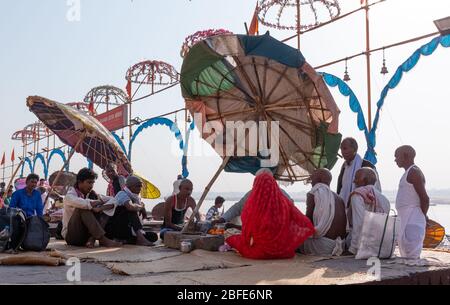 aranasi, Uttar Pradesh / India - April 2019 : Pilgrims worshiping river ...
