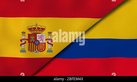 Colombia and Spain flags. 3D Waving flag design. Colombia Spain flag ...