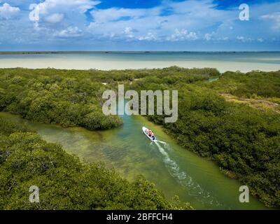 Aerial view of Punta Allen Sian Ka'an Reserve, Yucatan Peninsula ...