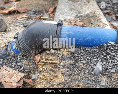 large diameter painted light blue steel water main pipe installation in ...