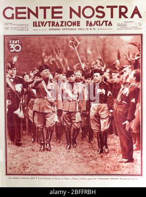 Benito Mussolini, illustration from Italian Fascist newspaper Gente ...