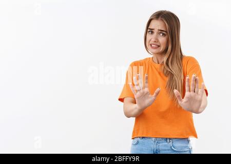 stop gesture rejecting woman refusal hand symbol Stock Photo - Alamy