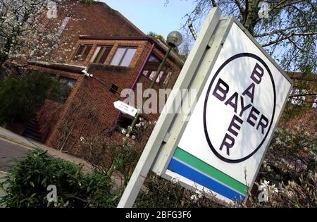 Bayer UK logo at head office in Newbury, West Berkshire UK Stock Photo ...