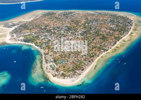 Aerial view of the beautiful tropical Gili Islands off the coast of ...