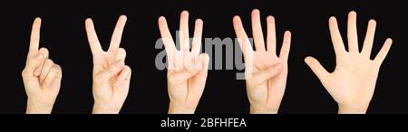 Different hand gestures, finger signs, showing symbols set, isolated on ...