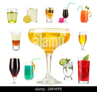 Lot of different cocktails and drinks isolated on white Stock Photo - Alamy