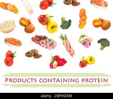 Collage of products containing protein Stock Photo - Alamy