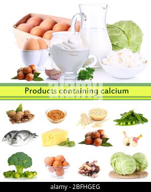 Collage of products containing calcium Stock Photo - Alamy