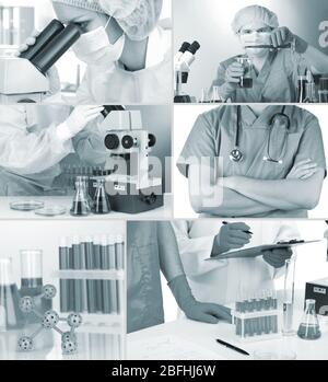 Collage of scientists and laboratory experiments Stock Photo - Alamy