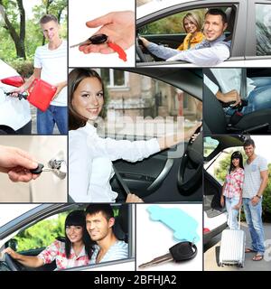 Portrait of woman driving at night road scratching face Stock Photo - Alamy