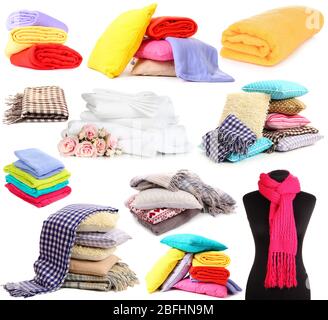 Collage of young people with soft pillows on color background Stock ...