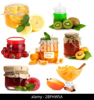 Sweet jam collage, isolated on white Stock Photo - Alamy