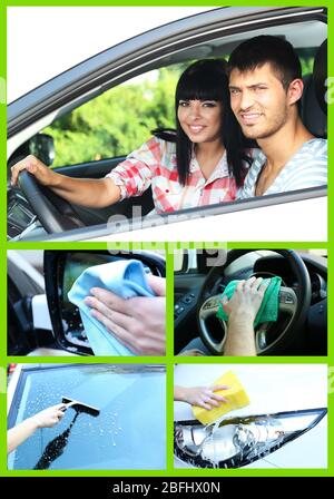 Car driving collage Stock Photo - Alamy