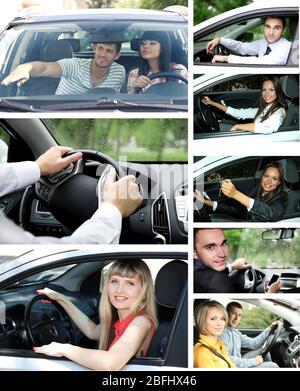 Car driving collage Stock Photo - Alamy