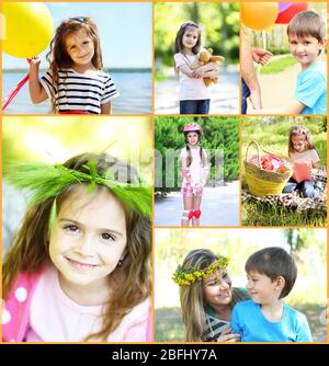Collage of photo with children playing outside Stock Photo - Alamy