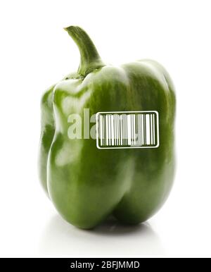 Green pepper with barcode isolated on white background Stock Photo - Alamy