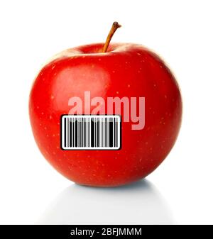 Red apple with barcode isolated on white Stock Photo - Alamy