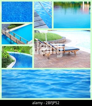 Collage of photos with swimming pool Stock Photo - Alamy