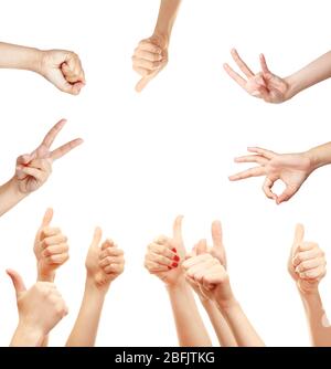 Young people's hands isolated on white Stock Photo - Alamy