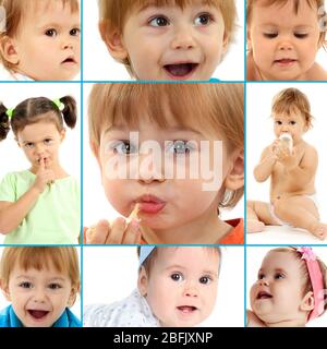 Collage of cute little children playing on white background Stock Photo ...
