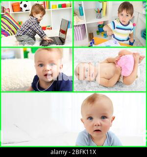 Collage of cute little children playing on white background Stock Photo ...