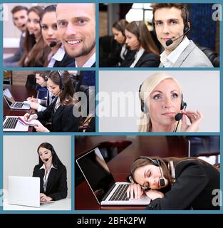 Call-center collage. People answering the phones Stock Photo - Alamy