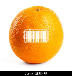Juicy orange with barcode isolated on white Stock Photo - Alamy