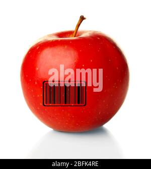 Red apple with barcode isolated on white Stock Photo - Alamy