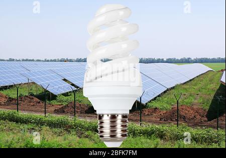 Powerful solar panels on blue sky background, concept of alternative ...