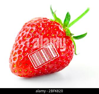 Ripe strawberry with barcode, isolated on white Stock Photo - Alamy