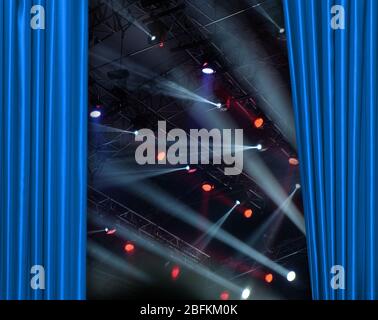 blue stage curtain slightly open Stock Photo - Alamy