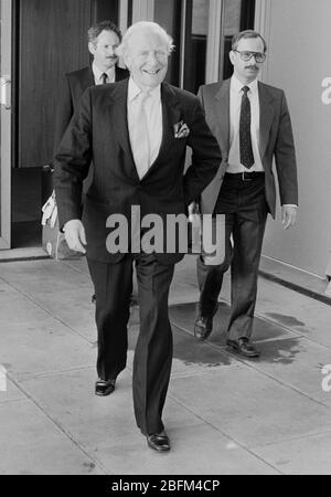 Sir Michael Havers leaving London's Heathrow Airport in May 1987 Stock ...