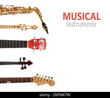 Collage of musical instruments isolated on white Stock Photo - Alamy