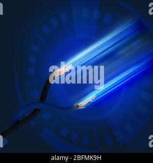 Electric cable with blue light and binary code Stock Photo - Alamy