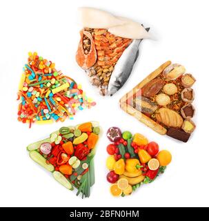 Different food in shape of triangles isolated on white Stock Photo - Alamy