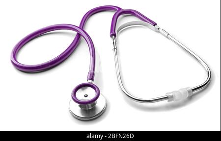 Single purple stethoscope, isolated on a white background Stock Photo ...