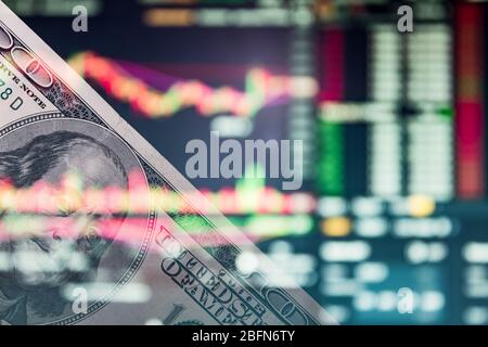 Us dollar on a trading chart, stock exchange or currency market. 100 ...