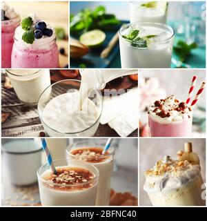 Collage of delicious milk shakes Stock Photo - Alamy