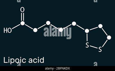 Lipoic acid, LA, ALA, alpha lipoic, thioctic acid, lipoate molecule. It ...