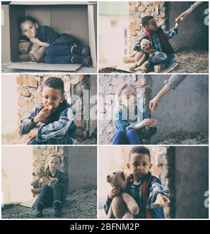 Collage with poor people in desperate need of help Stock Photo - Alamy