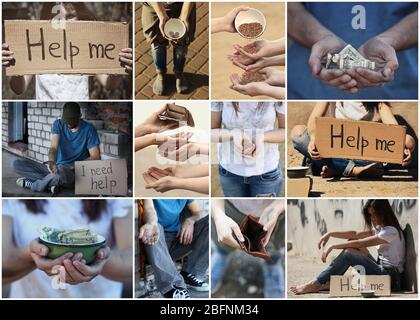 Collage with poor people in desperate need of help Stock Photo - Alamy