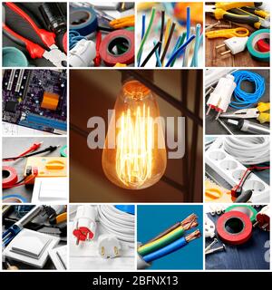 Collage for electric installation work concept Stock Photo - Alamy