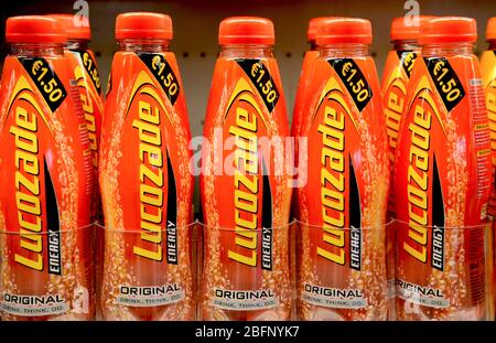 Bottle of Lucozade original energy drink, UK Stock Photo - Alamy