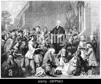 John Wesley preaching on his fathers grave: in the church yard at ...