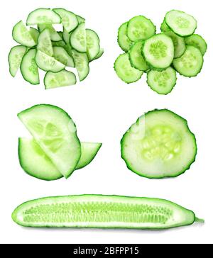 Collage of fresh cucumbers on white background Stock Photo - Alamy
