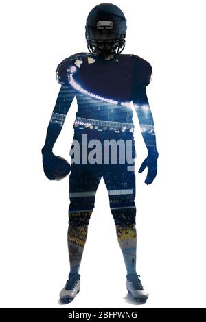 Double exposure of American football player and stadium Stock Photo - Alamy