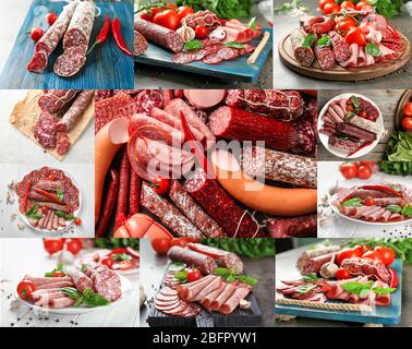 collage of different kinds of raw meat (beef, lamb, pork Stock Photo ...